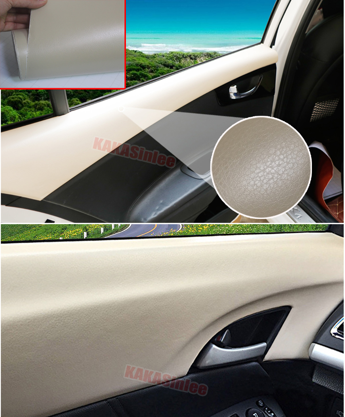 Beige Matte Car Part Interior Leather Grain Texture Film Vinyl Wrap ...