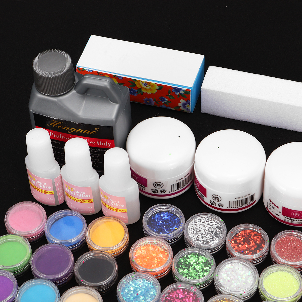 Full Nail Acrylic Art Starter Kit UV Gel Glue Powder Liquid Glitter ...