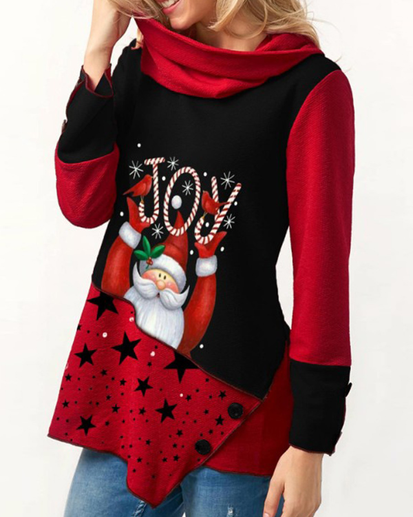 US$ 32.98 - Casual Cowl Neck Christmas Santa Claus Print Tunic Top ...