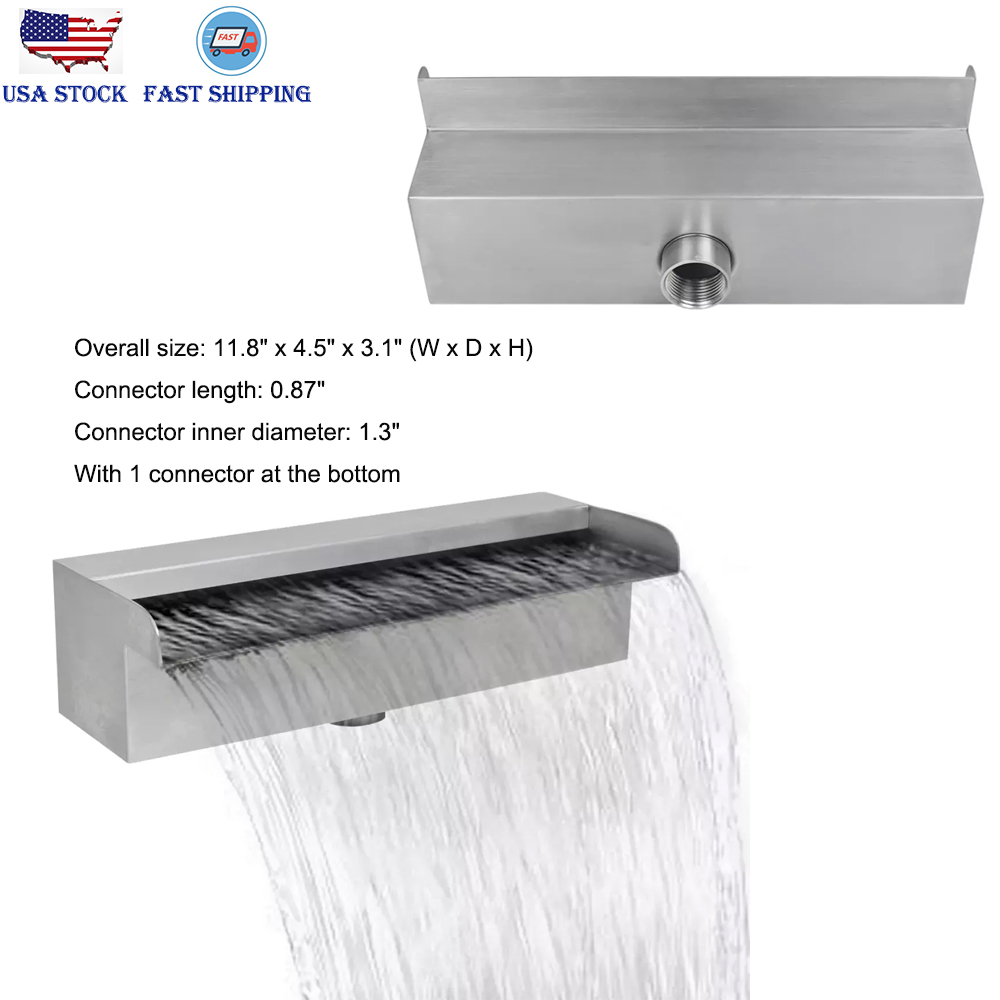 11.8" Waterfall Box Spillway Rectangular Pool Fountain Decor 304 ...