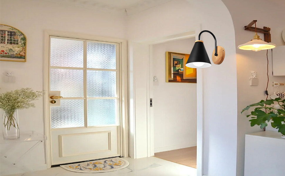 Modern Wooden Wall Light (Black) Retro Wall Sconce Minimalist Nordic ...